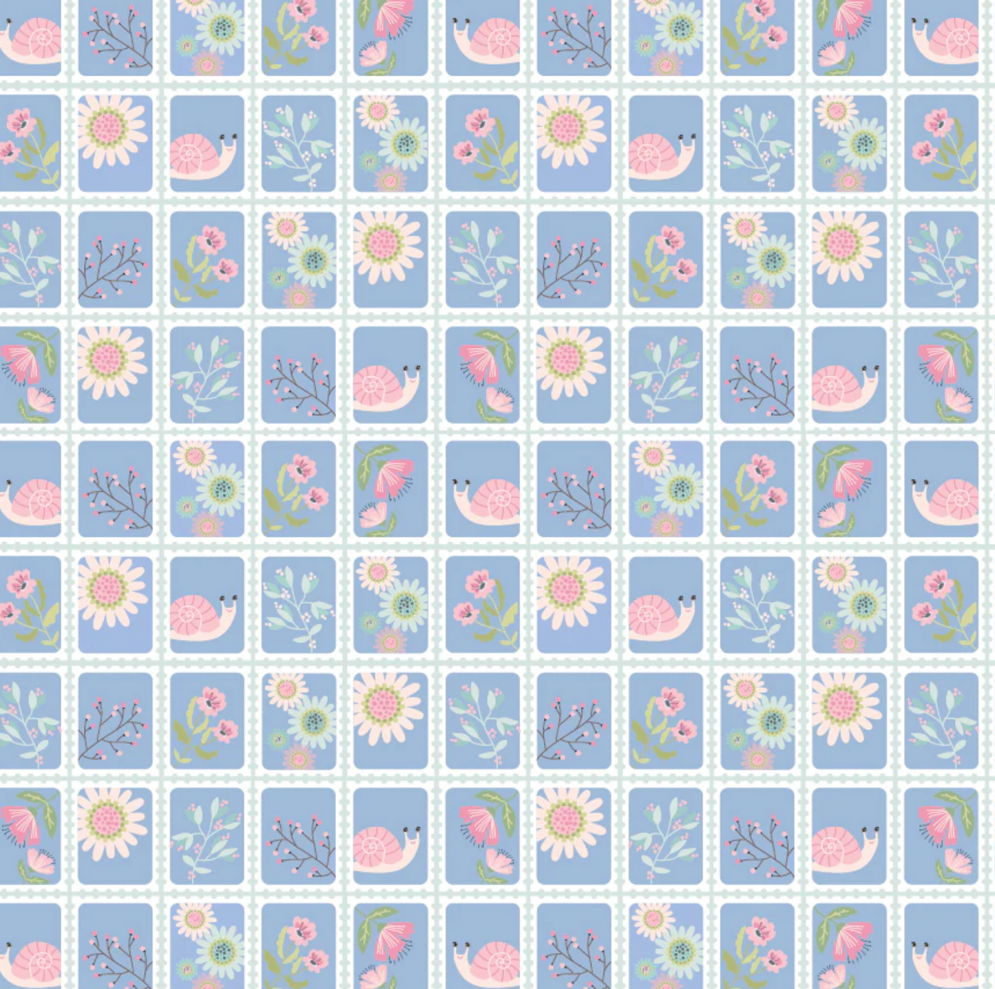 Le Petit Escargot Fabric, Snail Mail Blue, SL26417, Sold by the 1/2 ya ...