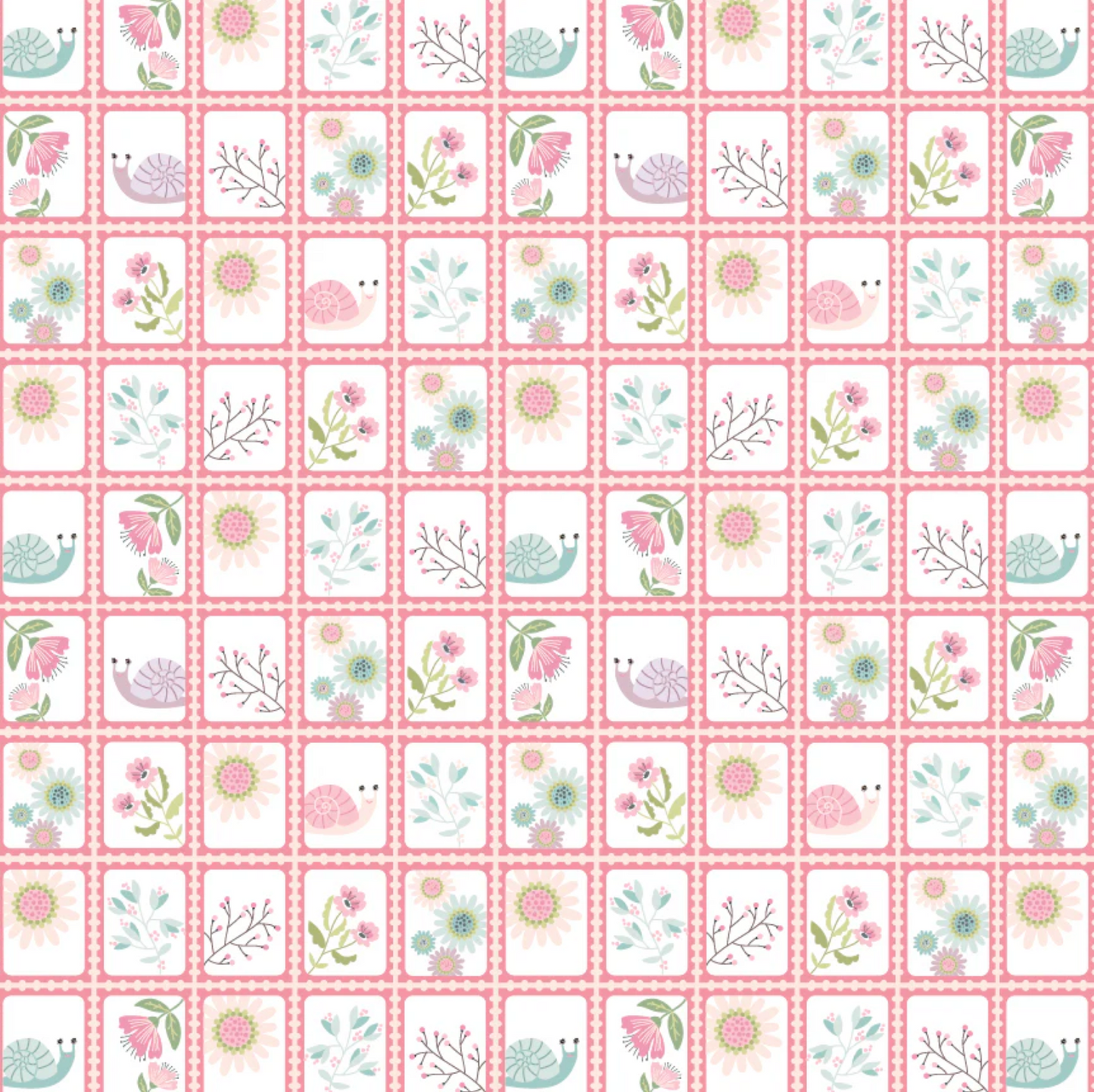 Le Petit Escargot Fabric, Snail Mail Pink, SL26416, Sold by the 1/2 ya ...