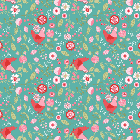 Smitten Chicken, Smitten Chicken Aqua, SN251120, Sold by the 1/2 Yard ...